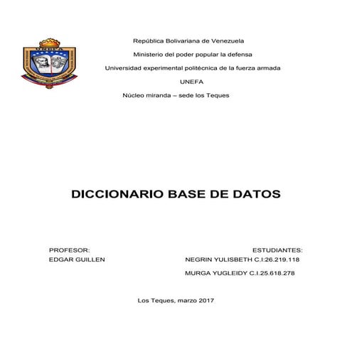 Diccionario de base de datos. | PDF