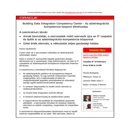 "Building Data Integration Competency Center MasterClass" in Hungary 3. ...