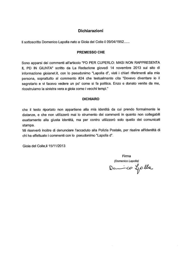 Dichiarazione firmata