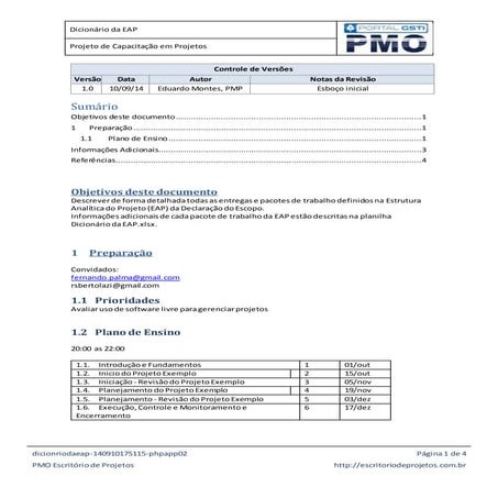 Modelo de Dicionário da eap | DOCX