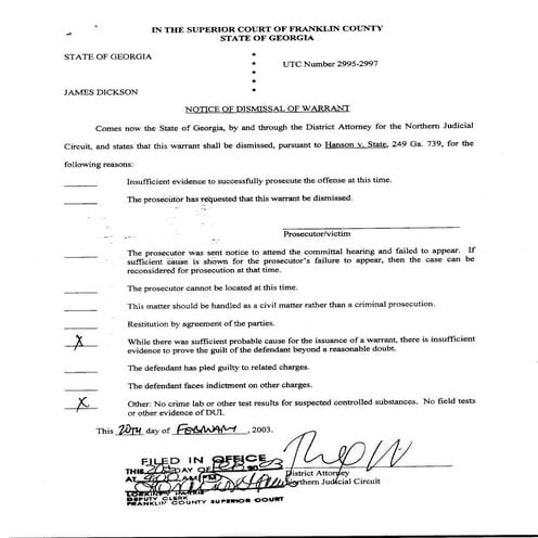 Dickson dismissial of warrent | PDF