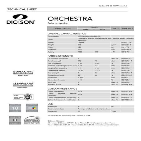 Dickson fabric specs | PDF