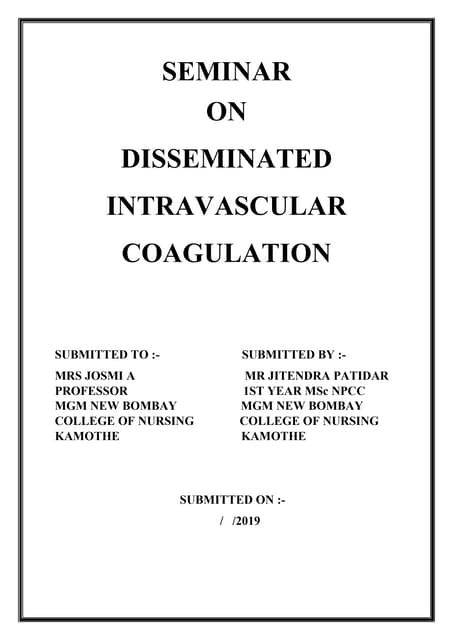 Dic- disseminated intravascular coagulation | PPTX