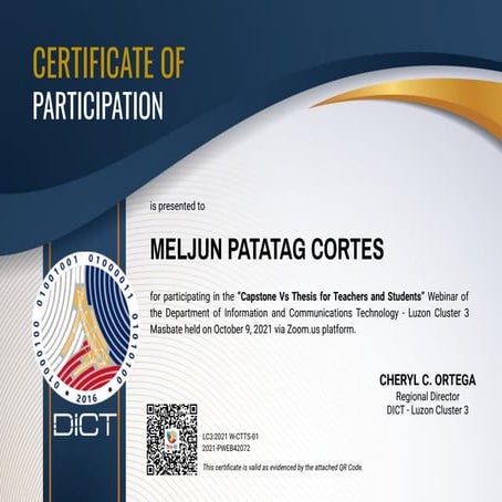 DICT CERTIFICATE PARTICIPATION THESES CAPSTONE DEC 2021 | PDF