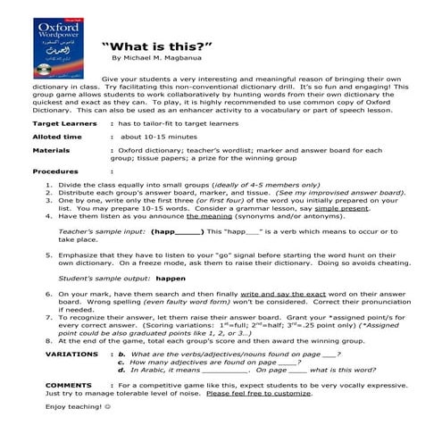 Dictionary drill activity plan | PDF