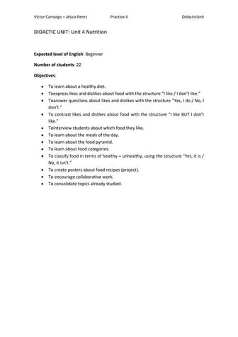 Healthy Unit lesson plan, 3rd level | PDF