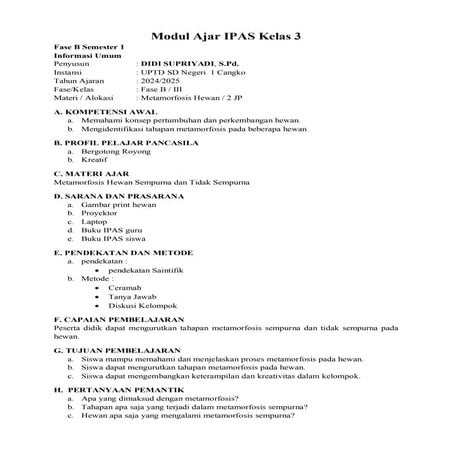 MODUL AJAR SIKLUS MAKHLUK HIDUP KELAS 3.docx