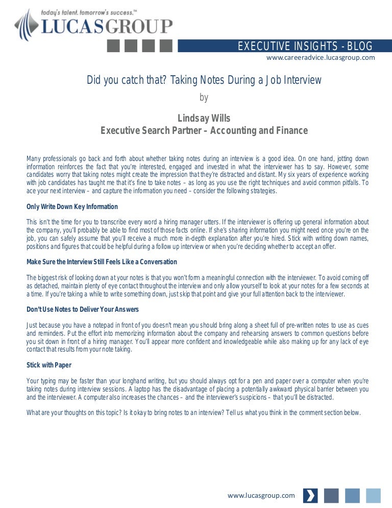 Did You Catch That? Taking Notes During a Job Interview