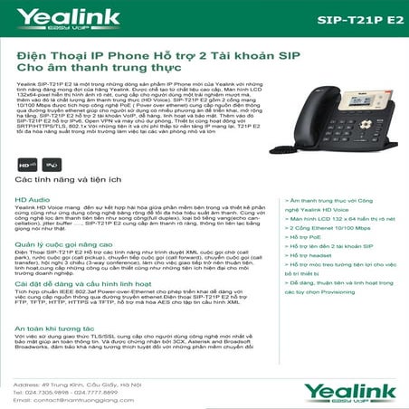 Dien thoai-yealink-t21-e2-datasheet | PDF