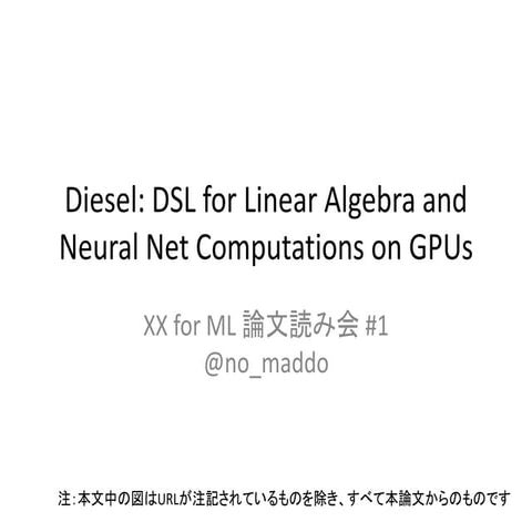 Survey Diesel Dsl For Linear Algebra And Neural Net Computations On Gpus Ppt