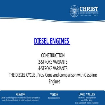 DIESEL ENGINES CONSTRUCTION , 2&4 STROKES,DIESEL CYCLE, PROS ,CONS | PPTX