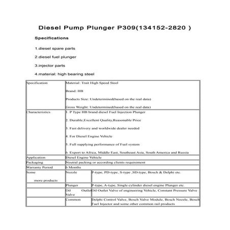 Diesel pump plunger p309 134152 2820 | DOC