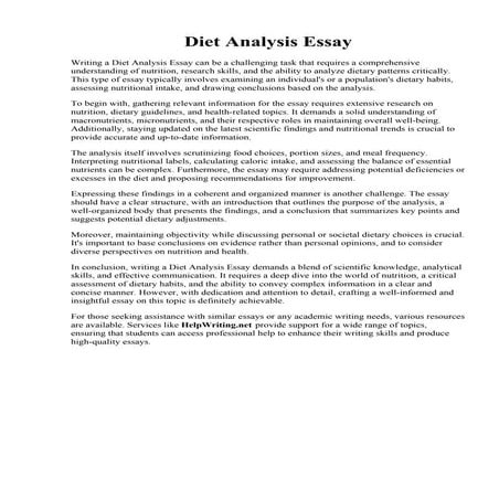 Diet Analysis Essay. Diet Food Essay - Diet Plan | PDF