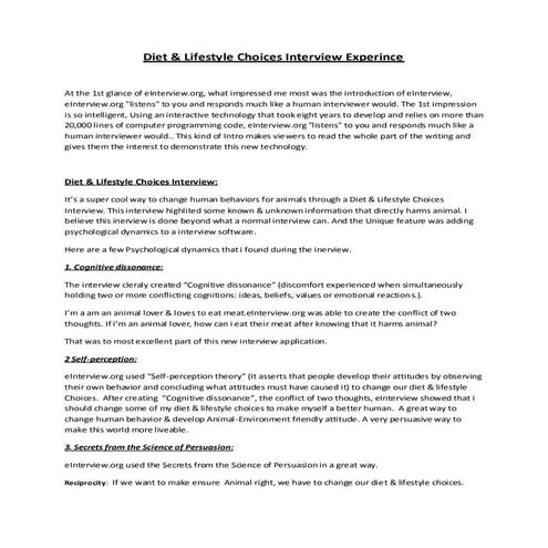 Diet & lifestyle choices interview experince | PDF | Web Conferencing ...