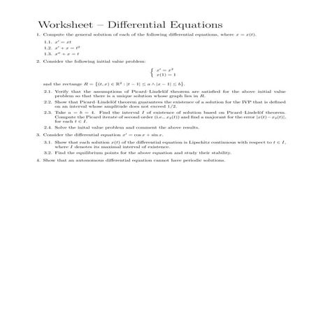 Worksheet Differential Equations Pdf Physics Science