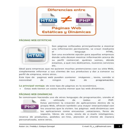Diferencia entre pagina web estatica y dinamica | PDF