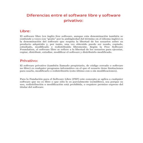 Diferencias entre el software libre y software privativo | PDF | Shareware and Freeware ...