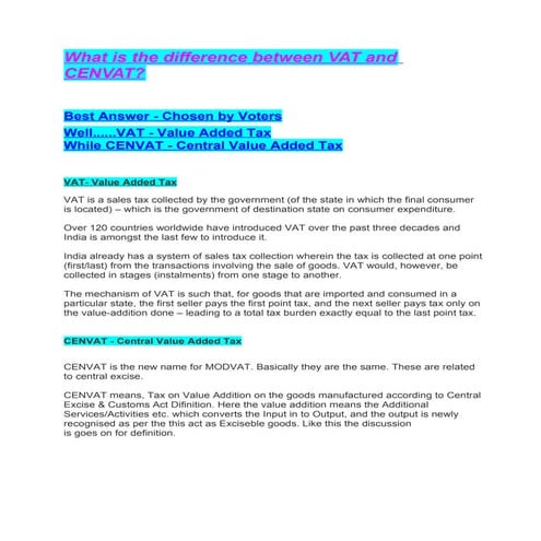 Diff cenvat & vat | PDF