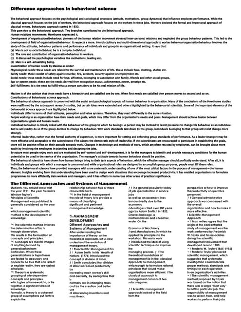 Differences between Scientific Mgt. & Behavioural Approach | PDF