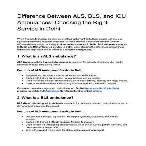 Difference Between ALS, BLS, and ICU Ambulances_ Choosing the Right ...