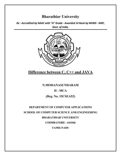 Difference Between C C And Java Pdf Programming Languages 9458