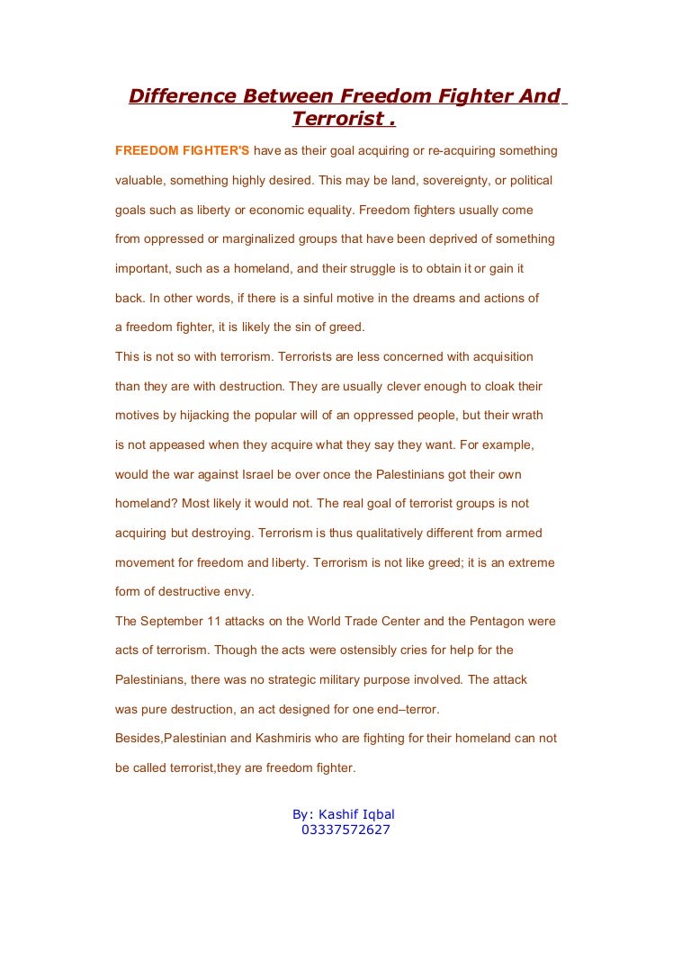 Difference Between Freedom Fighter And Terrorist