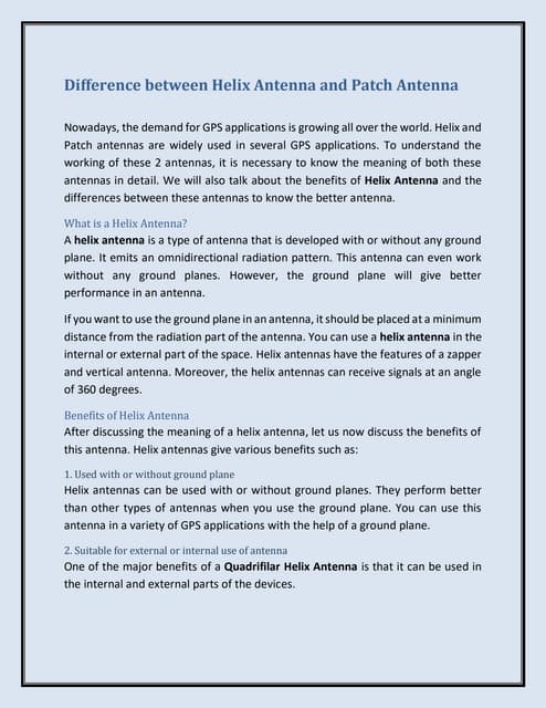 Difference between Helix Antenna and Patch Antenna.pdf Difference between Helix Antenna and Patch Antenna.pdf