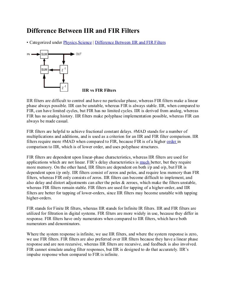 Difference Between Iir And Fir Filters