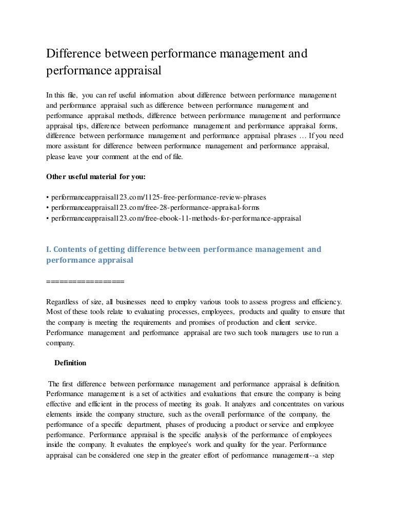 Difference Between Performance Management And Performance Appraisal