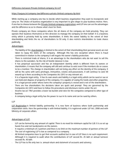 Difference between LLP, Partnership, and Company | PPT