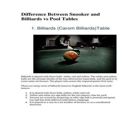 Difference between snooker and billiards vs pool tables | PDF