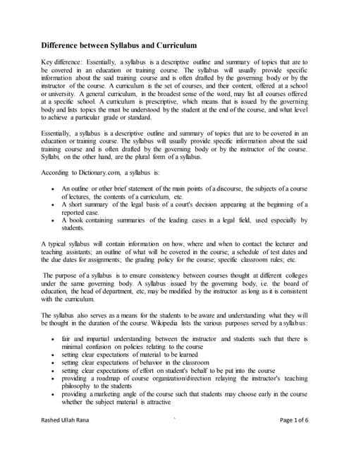 Difference between Syllabus, Course and Curriculum | DOCX | Educational ...