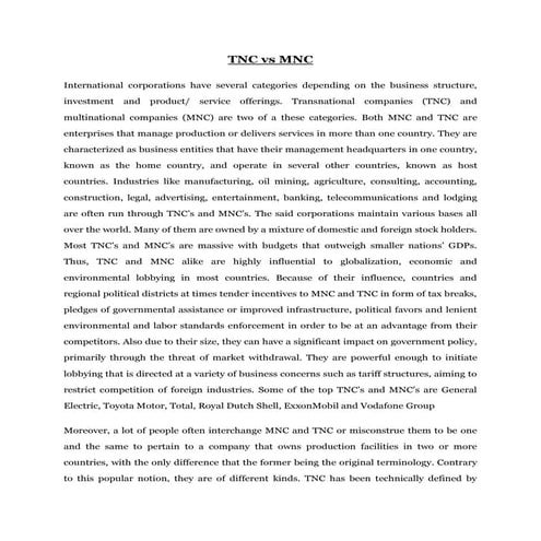 Chapter 5 Transnational Corporations (TNC) | PDF