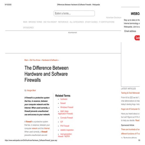 Differences between hardware & software firewalls webopedia | PDF