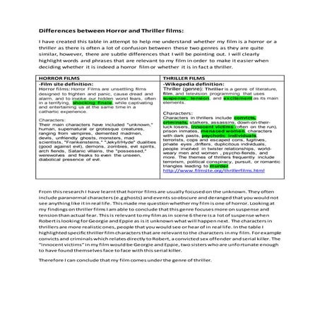 Differences between horror and thriller films | DOCX