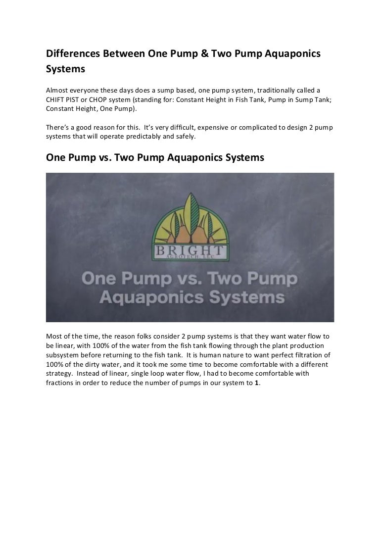 Difference Between One Pump & Two Pump Aquaponics Systems