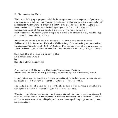 Differences in CareWrite a 2-3 page paper which incorporates exa | PDF