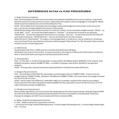 Differences in faa vs icao procedures | DOCX