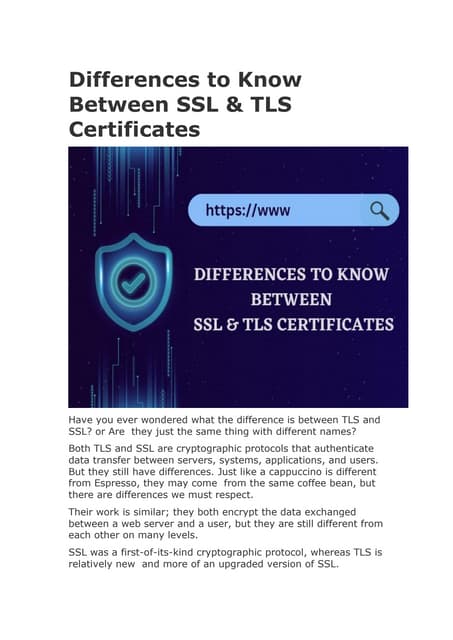 Differences to Know Between SSL & TLS certificate .pdf Differences to Know Between SSL & TLS certificate .pdf