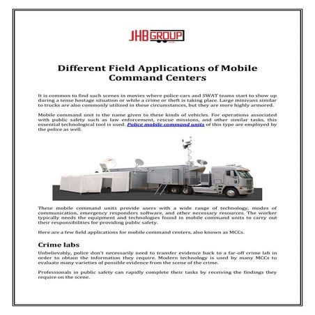 Different Field Applications of Mobile Command Centers | PDF