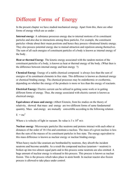 Forms of energy and transformations | PPT