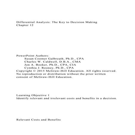 Differential Analysis The Key to Decision MakingChapter 12.docx