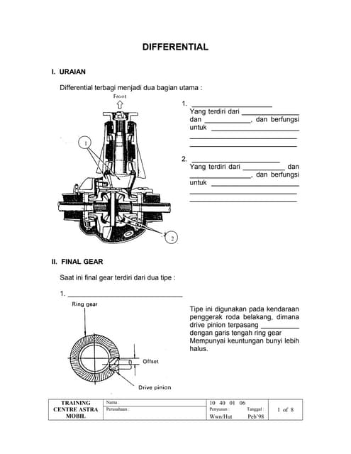 SPT DIFFERENTIAL/GARDAN Teknik Kendaraan Ringan | PPT