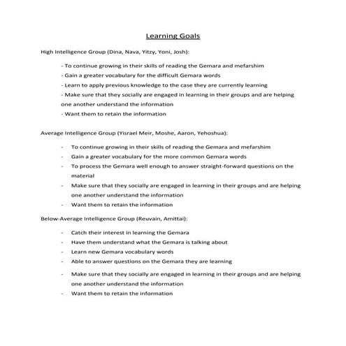 Differentiated instruction model lesson learning goals | DOCX