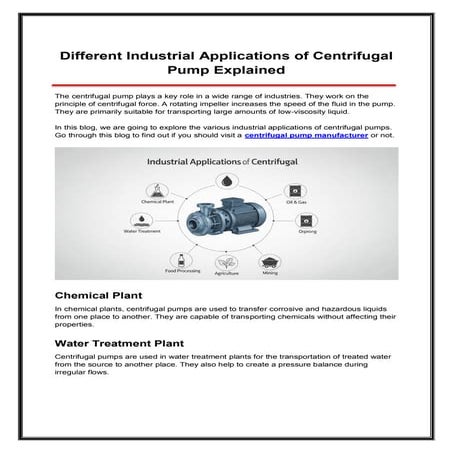 What are Different Industrial Applications of Centrifugal Pumps? | PDF