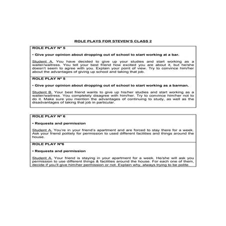 Different role plays 2 | DOC | Roleplaying Games | Games and Puzzles