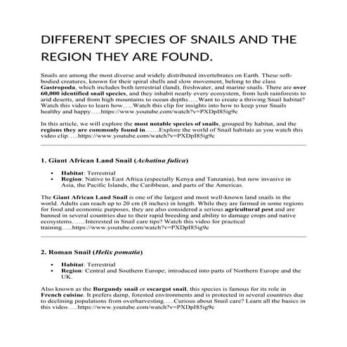 DIFFERENT SPECIES OF SNAILS AND THE REGION THEY ARE FOUND..docx