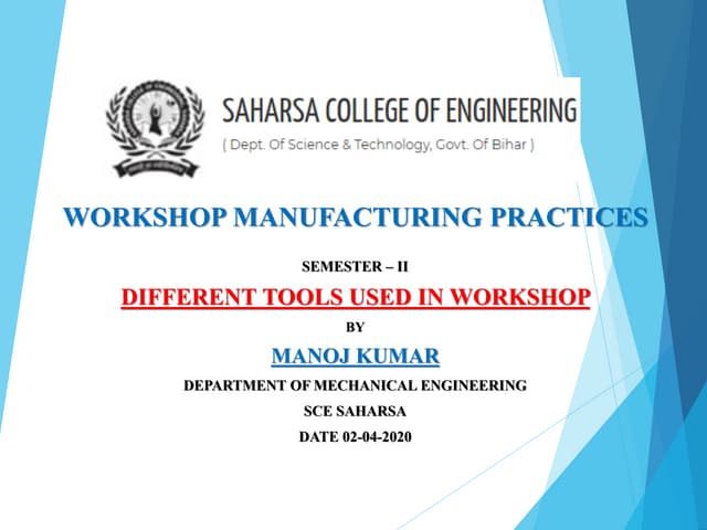 Engineering Fitting workshop:holding,measuring,marking,finishing, striking and power tools | PDF