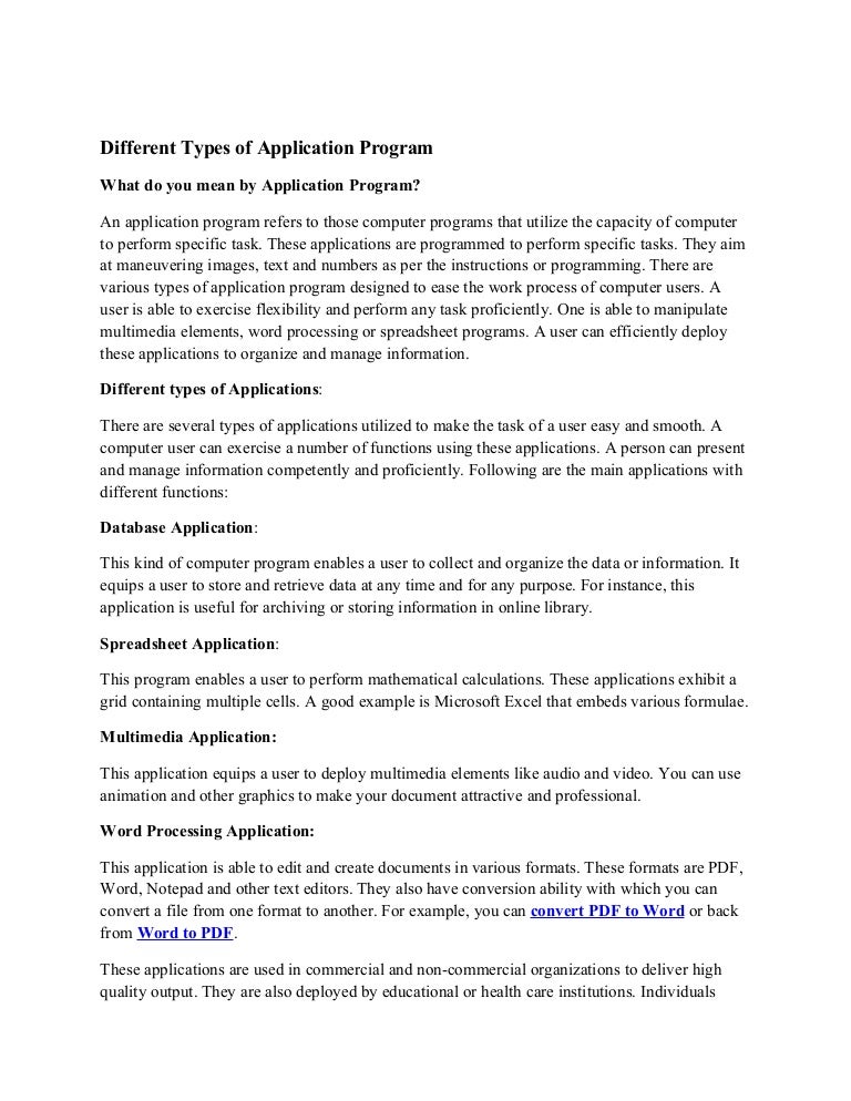 Different Types of Application Program