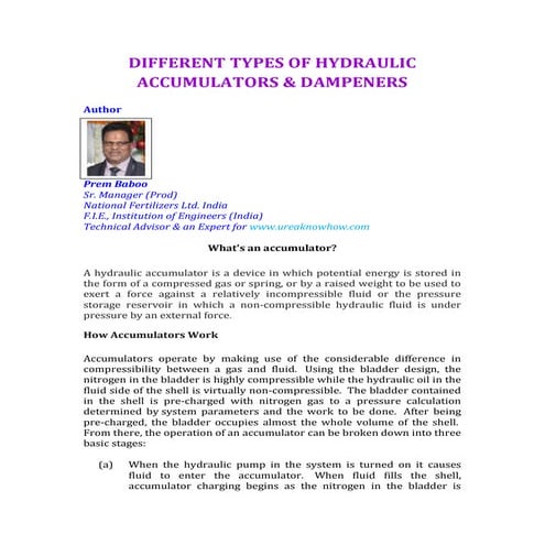 Different types of hydraulic accumulators | PDF